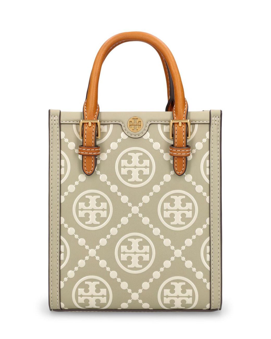 Tory Burch Mini N/s T Monogram Contrast Tote Bag in Natural | Lyst