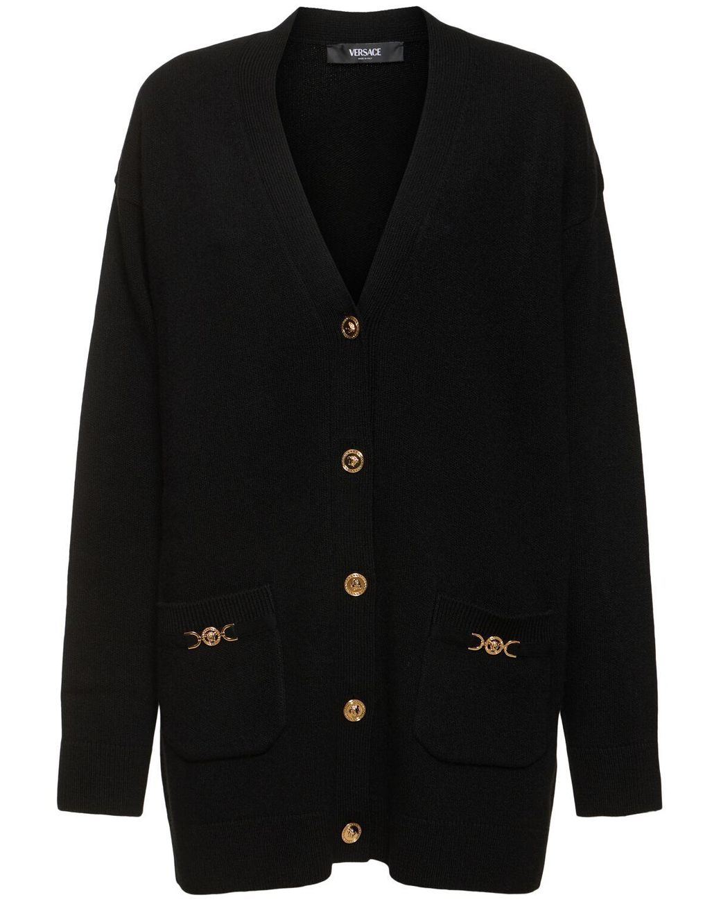 Versace Knit Long Cardigan W/ Medusa Logo in Black | Lyst