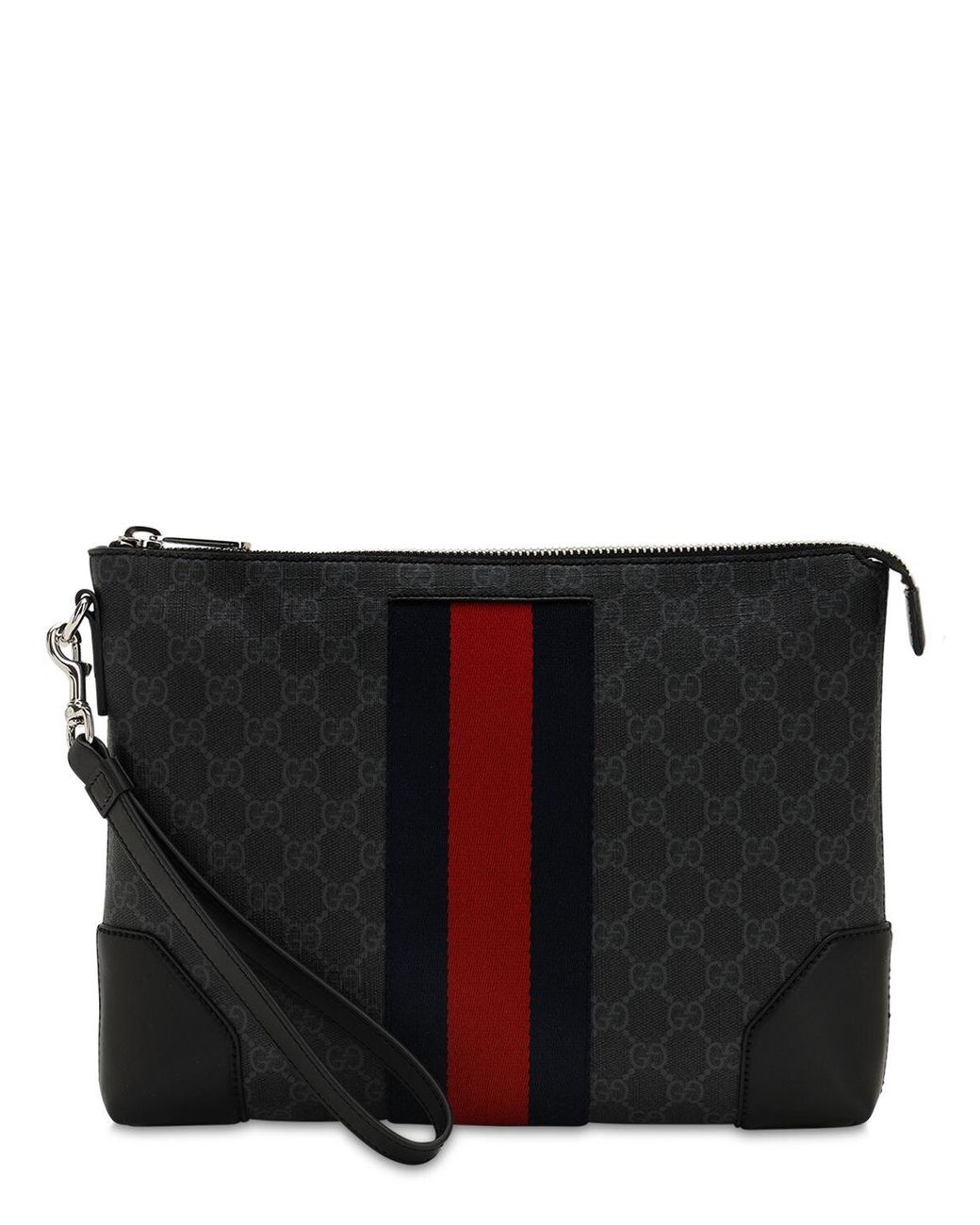 Gucci Logo-strip Leather Pouch in Black for Men | Lyst Canada