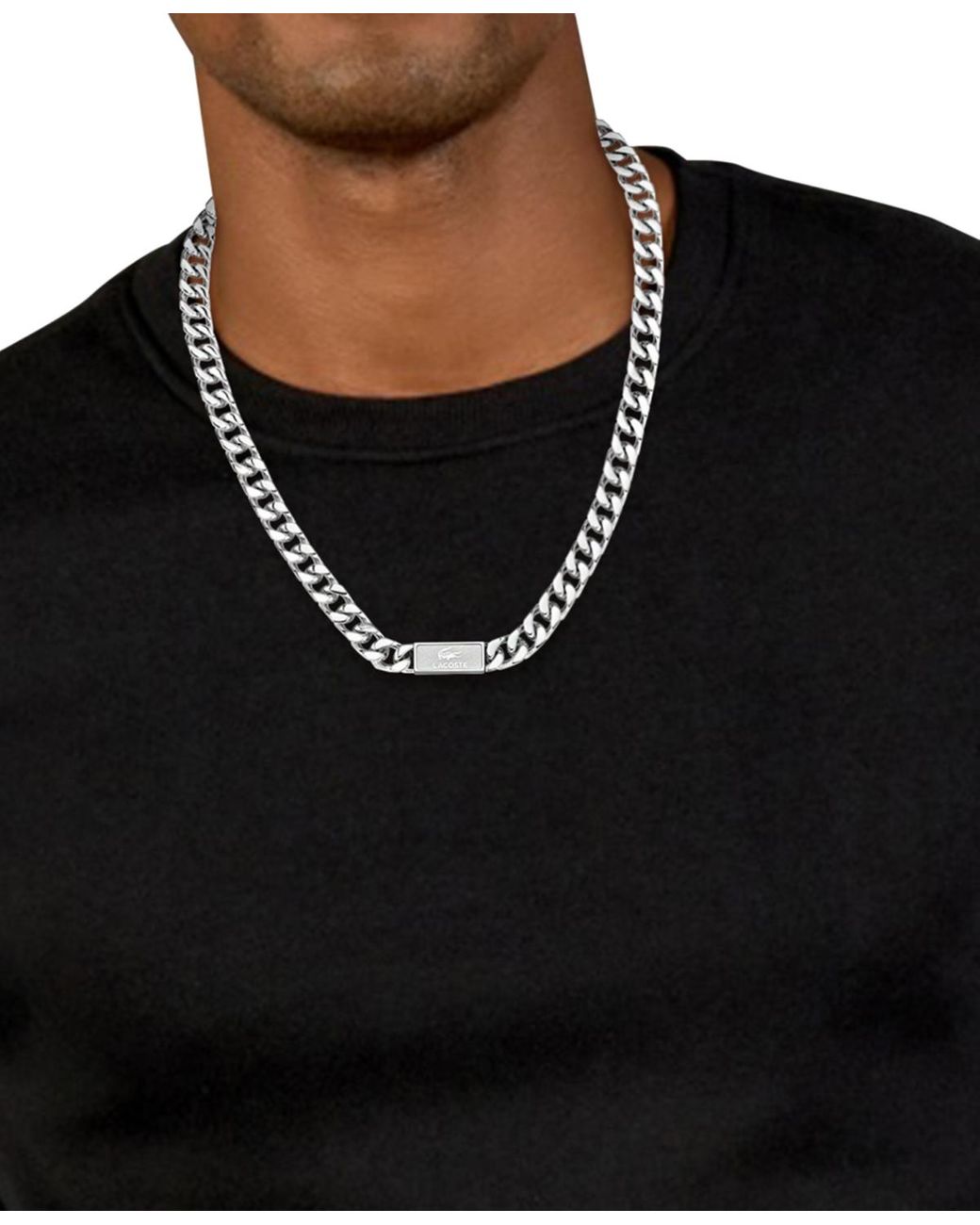 Lacoste Stainless Steel Backhand 21-1/2" Chain Necklace in Metallic | Lyst