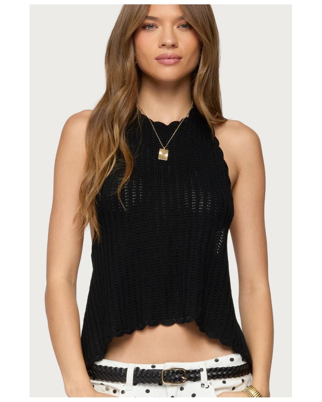 Edikted Ivey Backless Crochet Halter Top in Black | Lyst