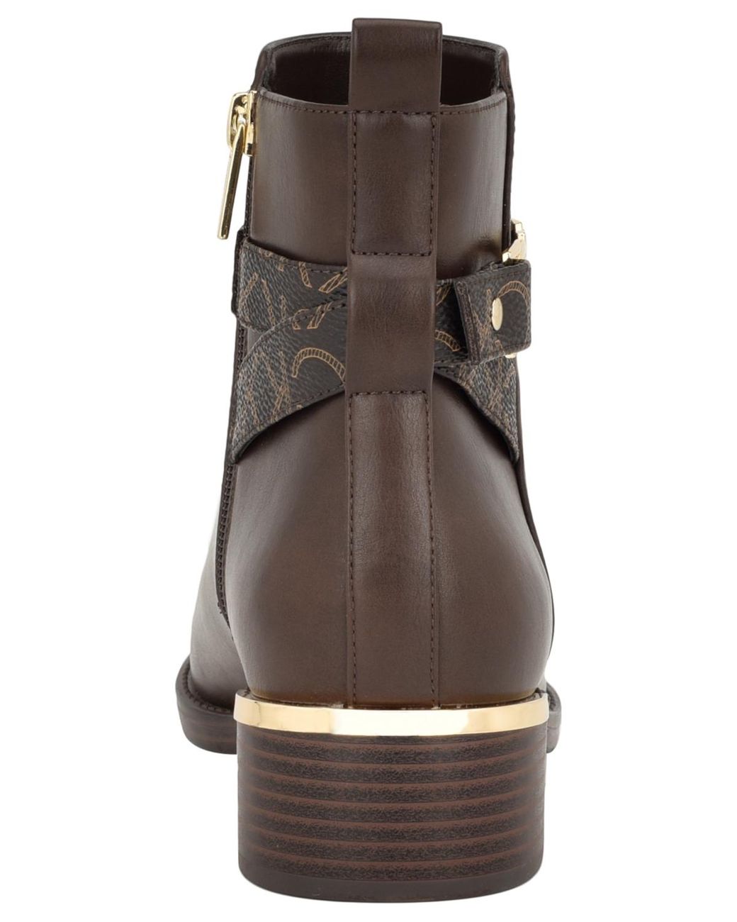 Calvin Klein Dhara Logo Strap Block Heel Booties in Brown | Lyst