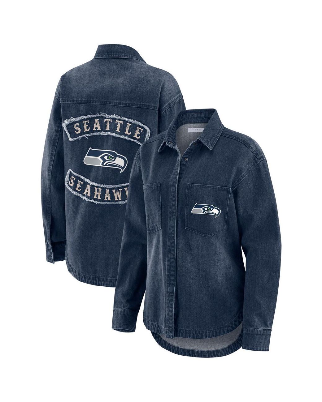 WEAR by Erin Andrews Seattle Seahawks Washed Oversized Full-snap ...