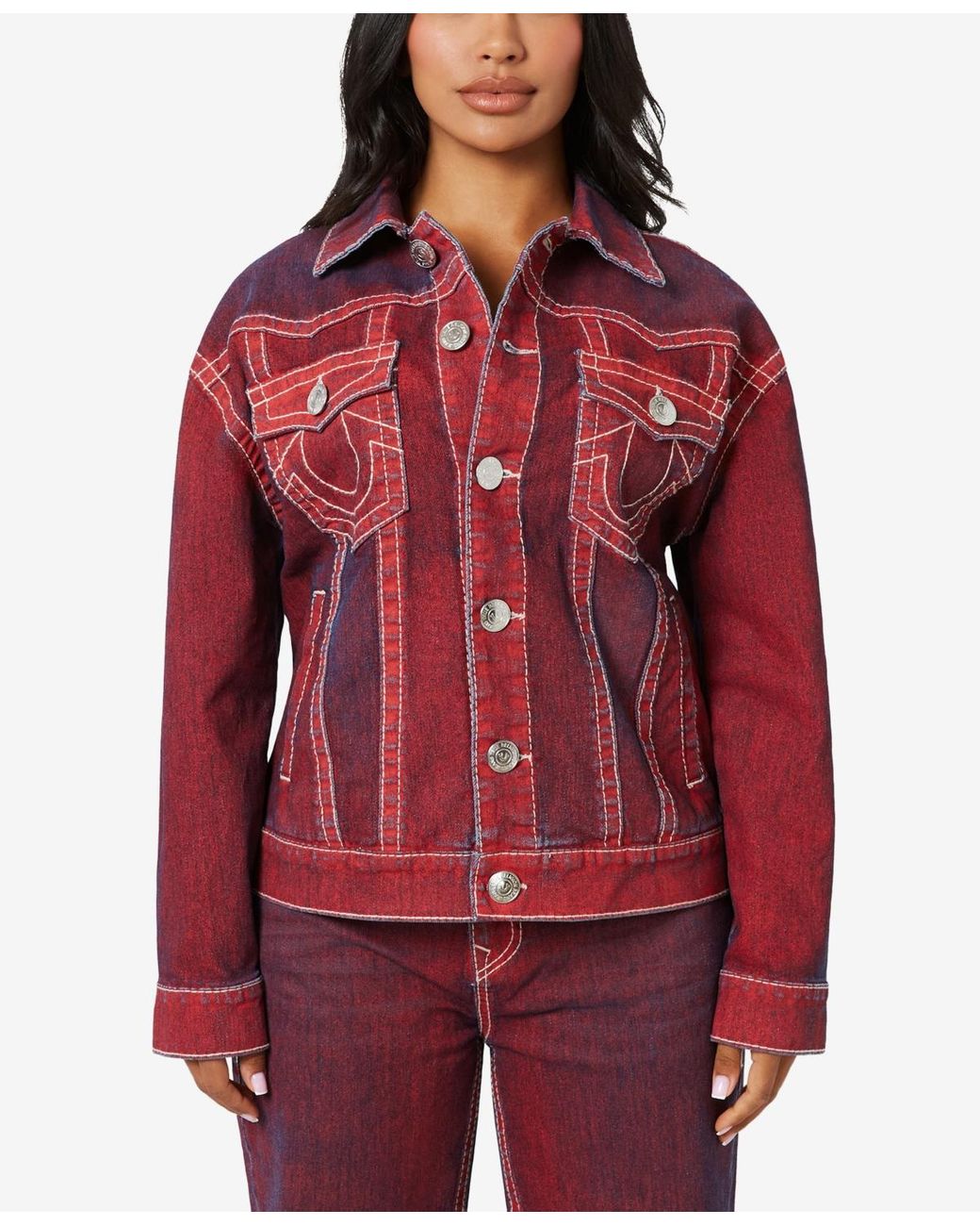 TRUE RELIGION Boyfriend Trucker Jacket in Red | Lyst