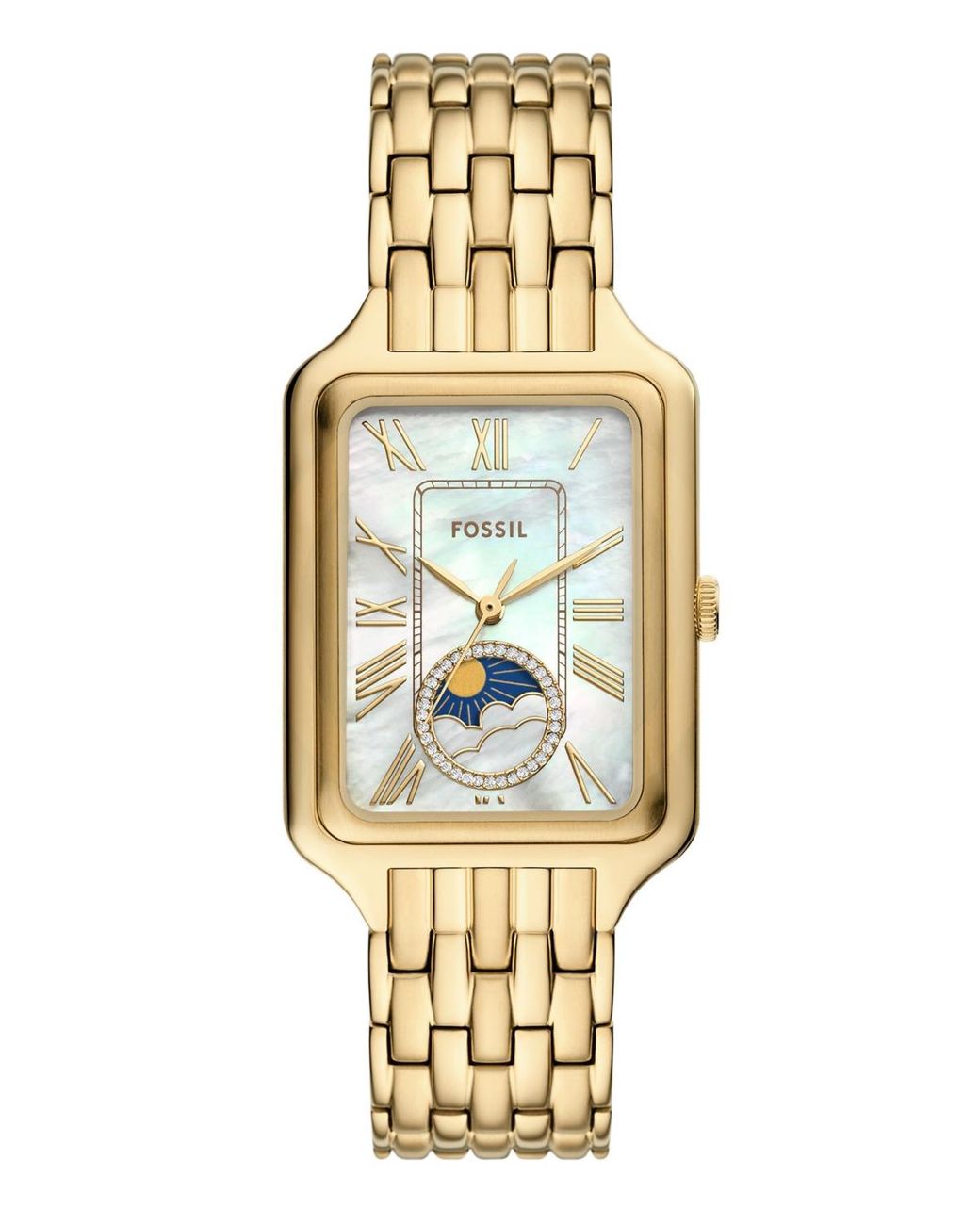 Fossil Raquel Sun Moon Multifunction Stainless Steel Watch in Metallic ...