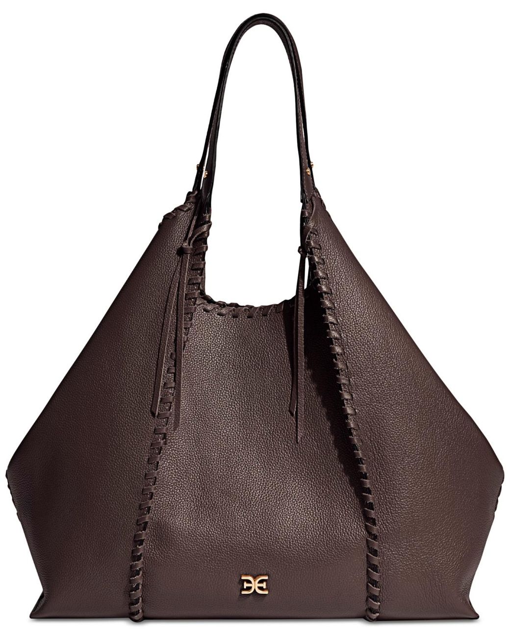 Sam Edelman Sylvia Whipstitch Large Leather Expandable Tobo in Brown | Lyst