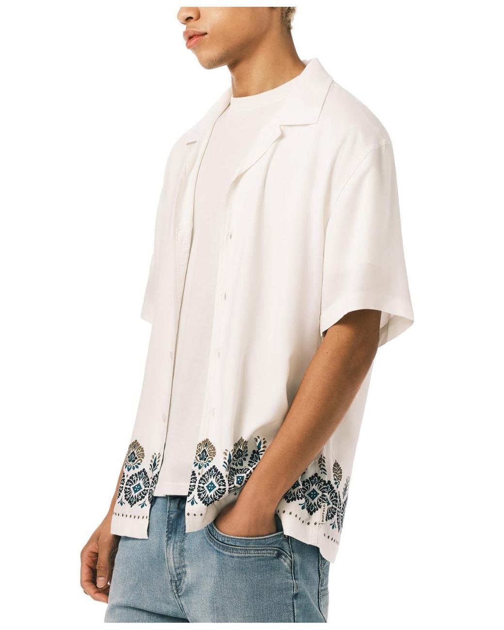 Buffalo David Bitton Embroidered Border Print Camp Shirt in White for ...