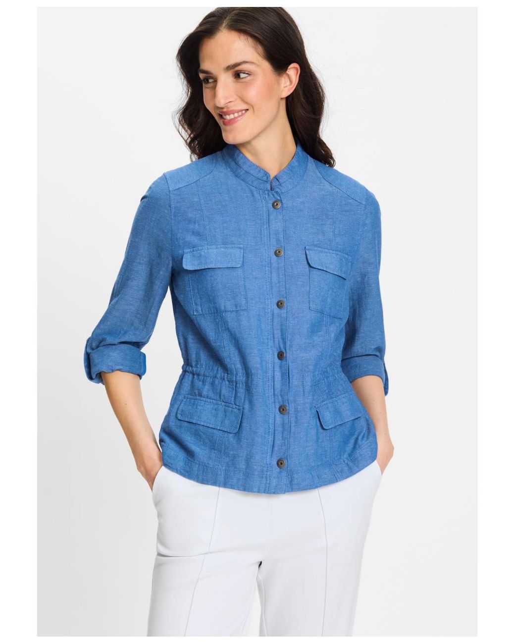 Olsen Collarless Safari Jacket in Blue | Lyst