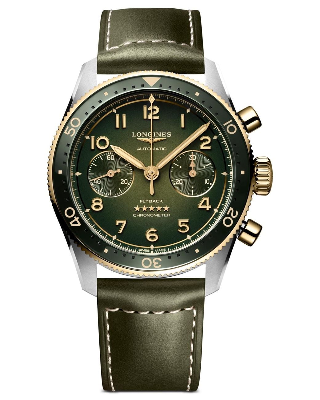 Longines Swiss Automatic Chronograph Spirit Flyback Green Leather Strap ...