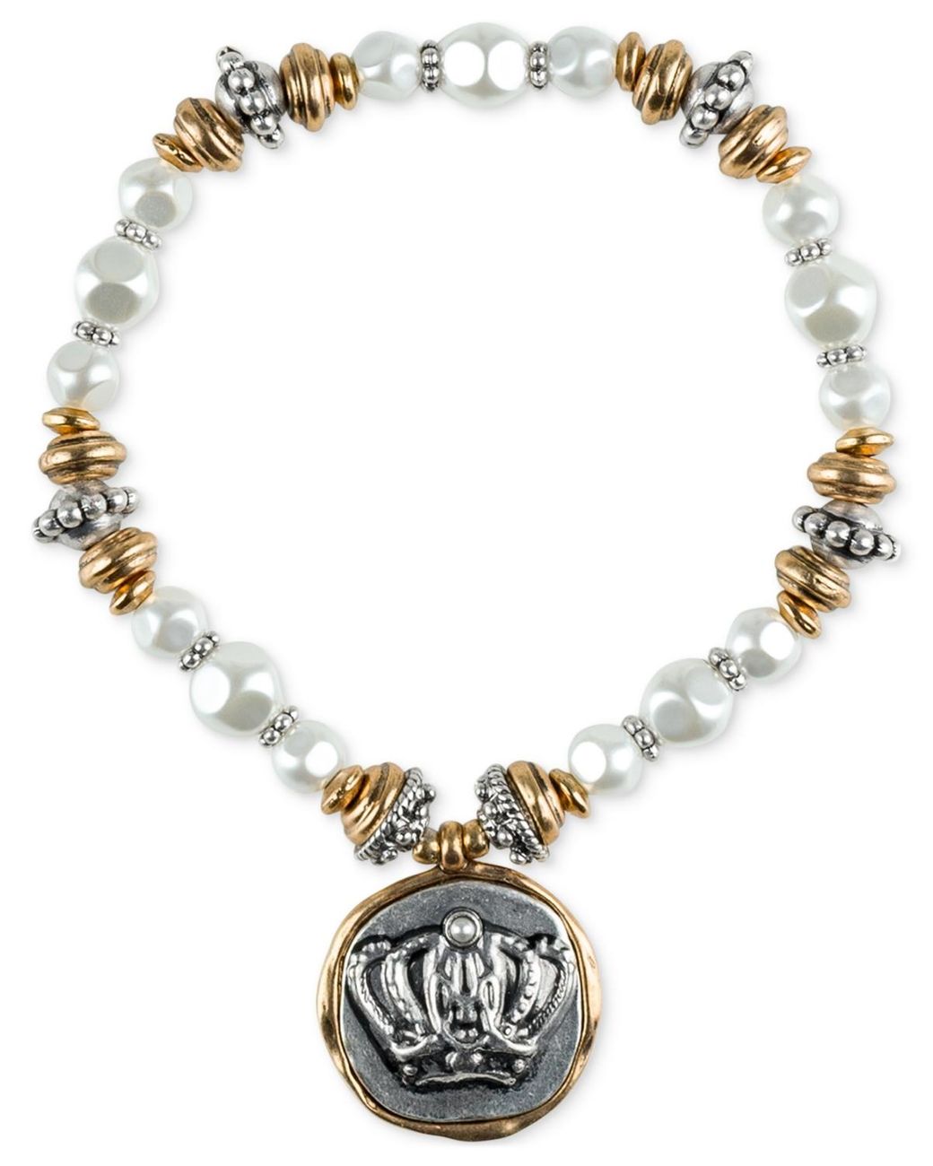 Patricia Nash Two-tone Crown Coin Imitation Pearl Beaded Stretch ...