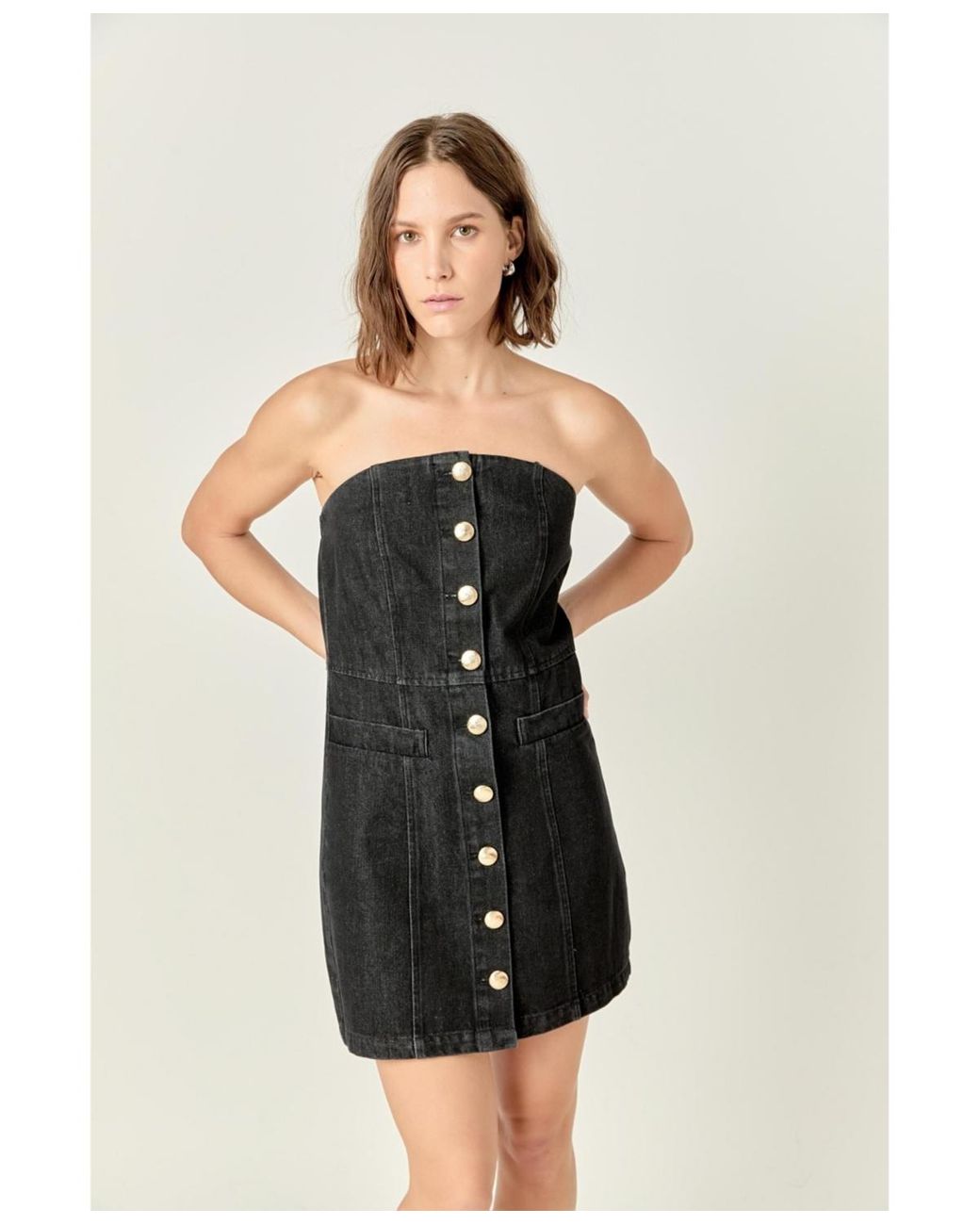 English Factory Denim Tube Mini Dress in Black | Lyst