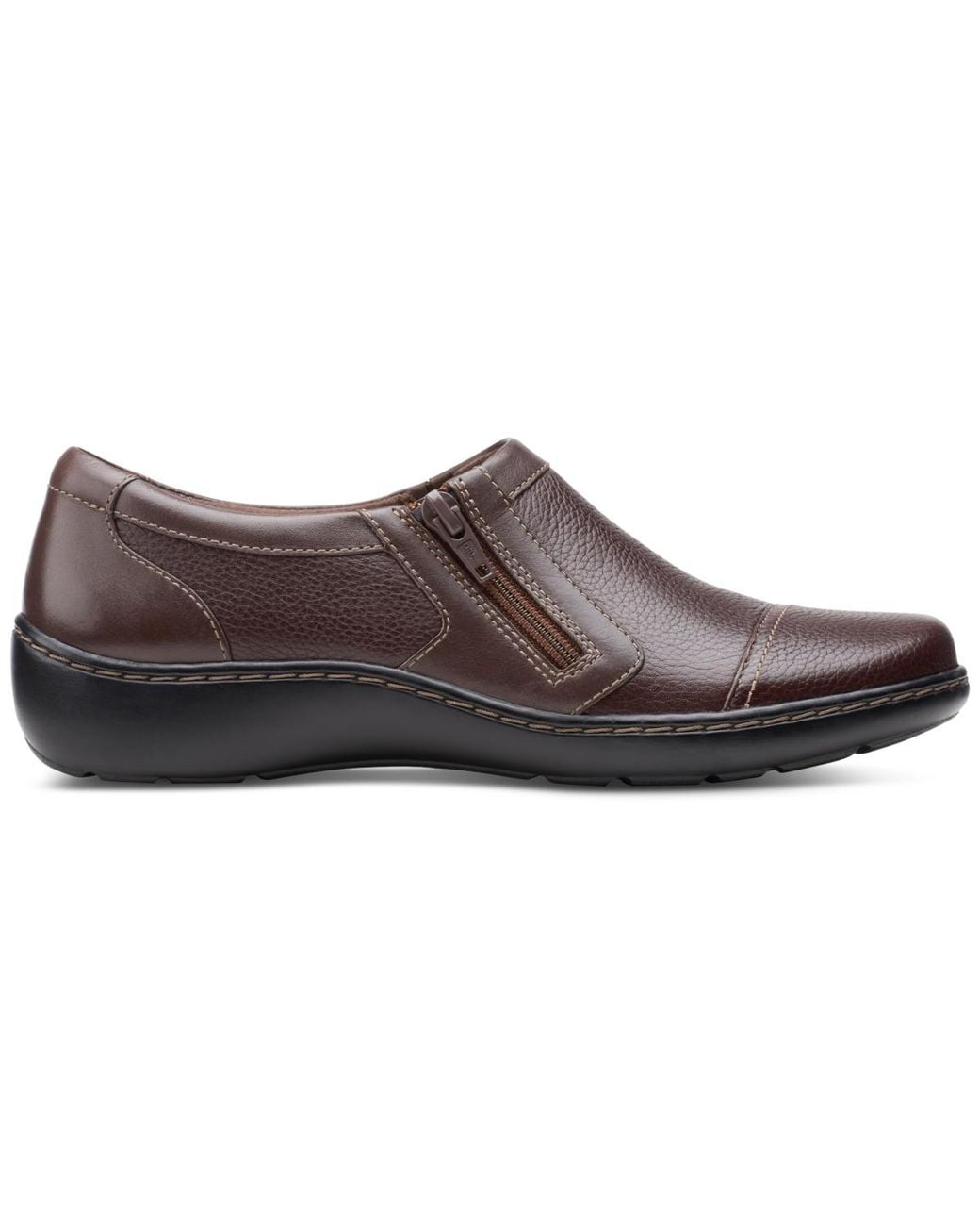 Clarks Cora Giny Cushioned Zip Loafer Flats in Brown | Lyst