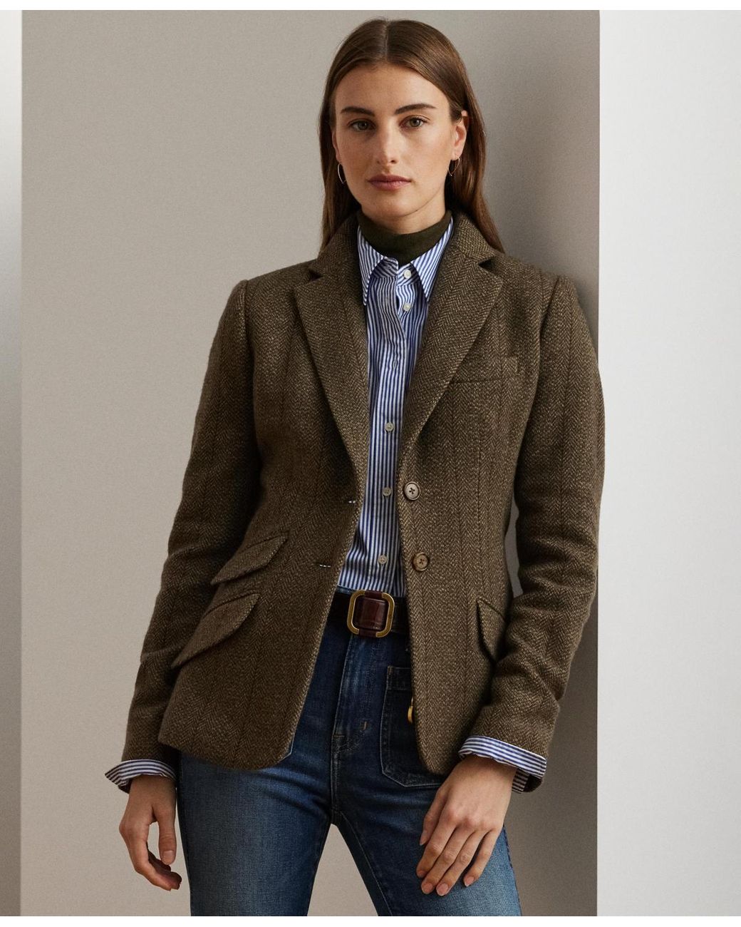 Ralph Lauren Wool-blend Herringbone Tweed Blazer in Brown | Lyst