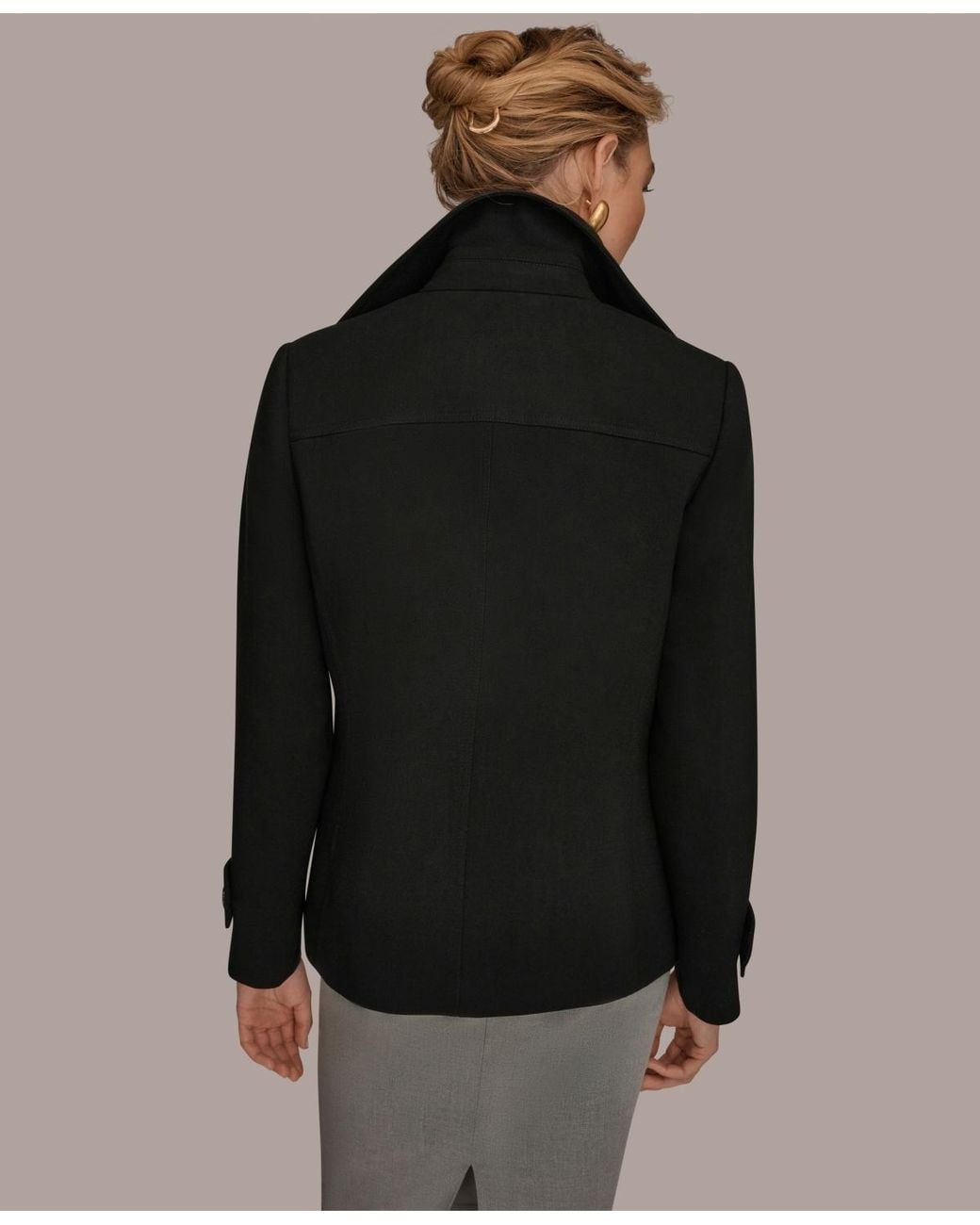 Donna Karan Short Crepe Notch Collar Trench Coat in Black | Lyst