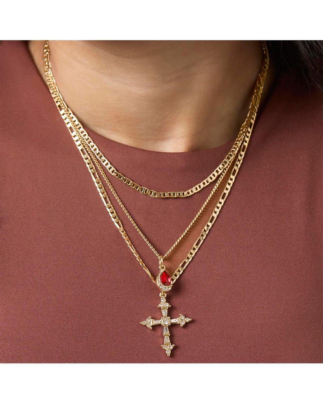 Jessica Simpson Layered Cross & Gem Necklace in White | Lyst