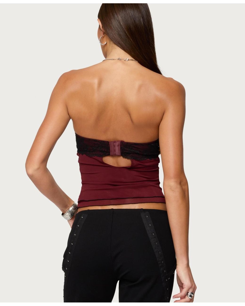Edikted Contrast Lacey Mesh Bra Top in Red | Lyst