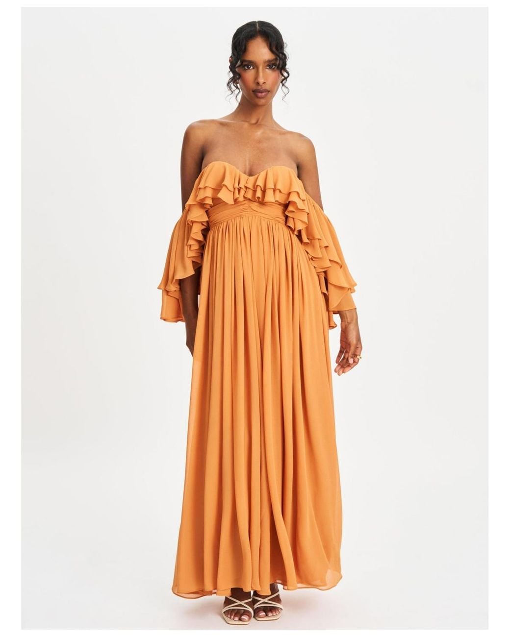 Miss Circle Kaela Brickwork Off Shoulder Chiffon Maxi Dress in Orange ...