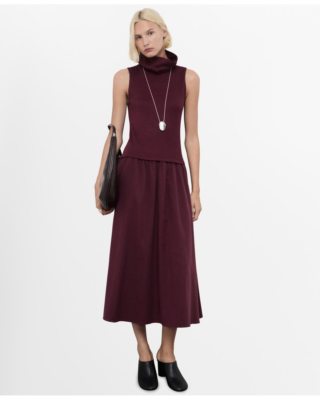 Mango Combined Funnel Neck Dress in Purple | Lyst