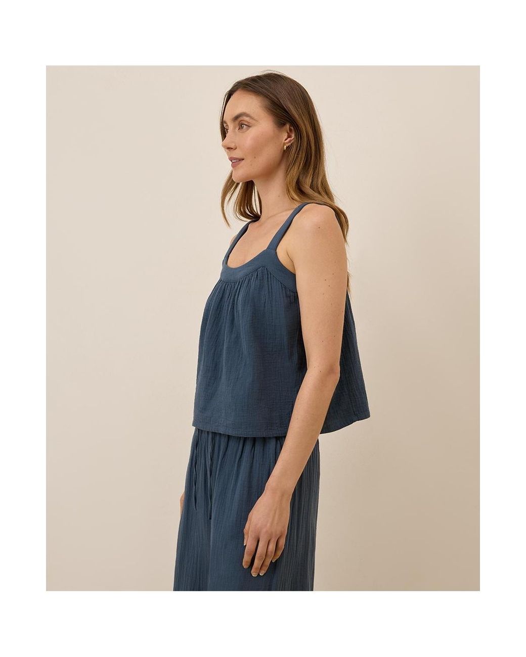 Pact Organic Cotton Coastal Double Gauze Square Neck Cami in Blue | Lyst