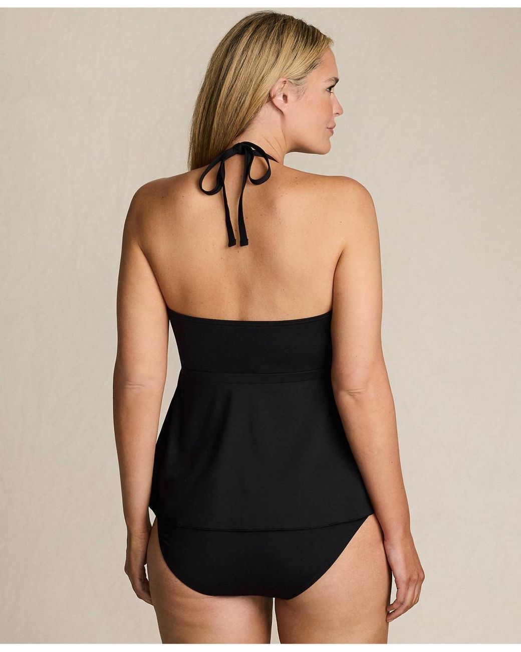 Lands' End Plus Size Flutter High Neck Halter Tankini Top in Black | Lyst