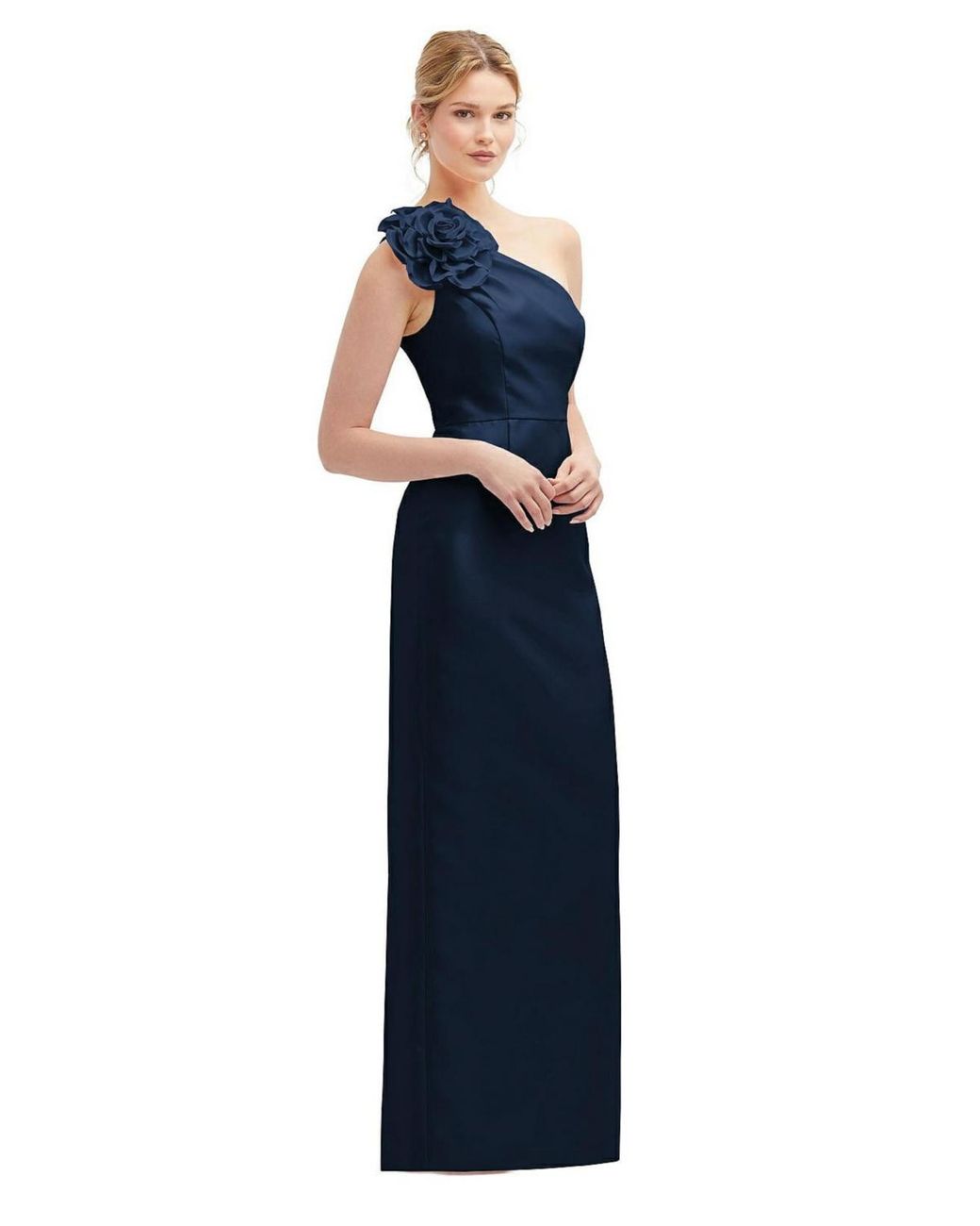 Alfred Sung Plus Size Oversized Flower One-shoulder Satin Column Dress ...