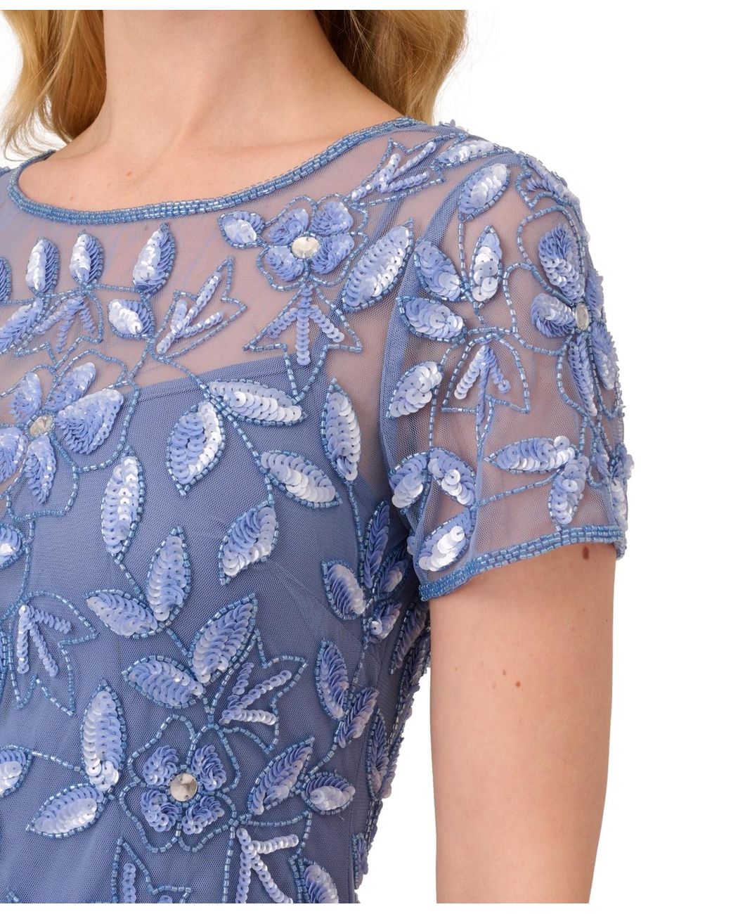 Adrianna Papell Plus Floral-design Embellished Gown in Blue | Lyst