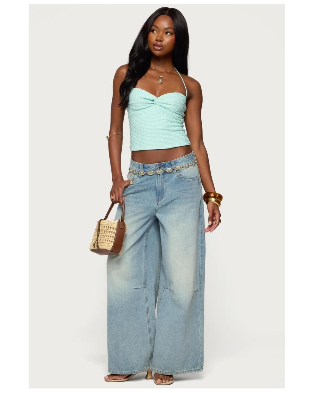 Edikted Zoee Twisted Textured Halter Top in Green | Lyst