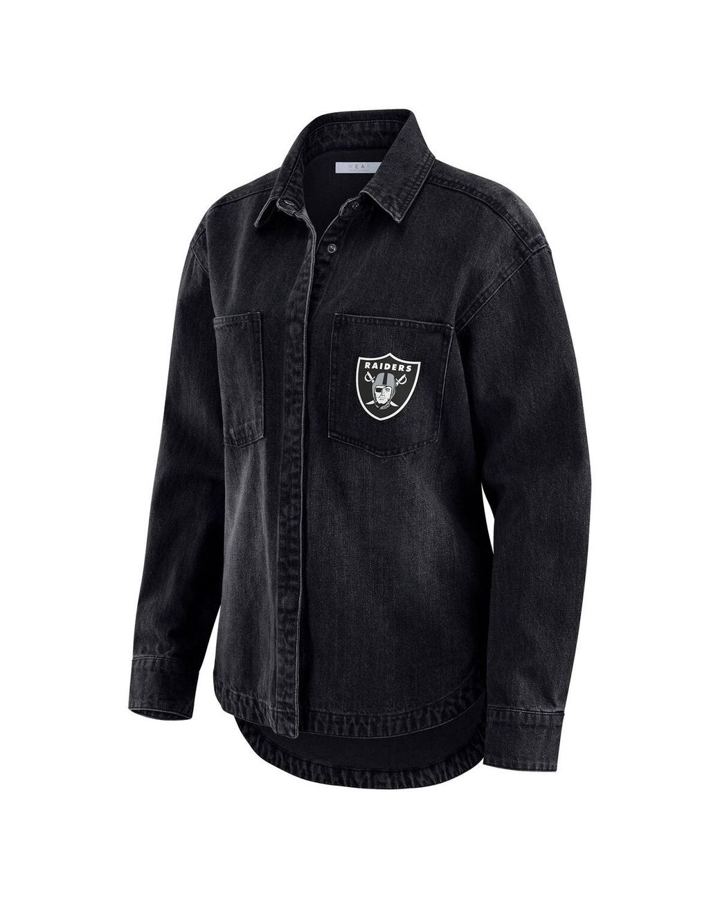 WEAR by Erin Andrews Las Vegas Raiders Washed Oversized Denim Full-snap ...