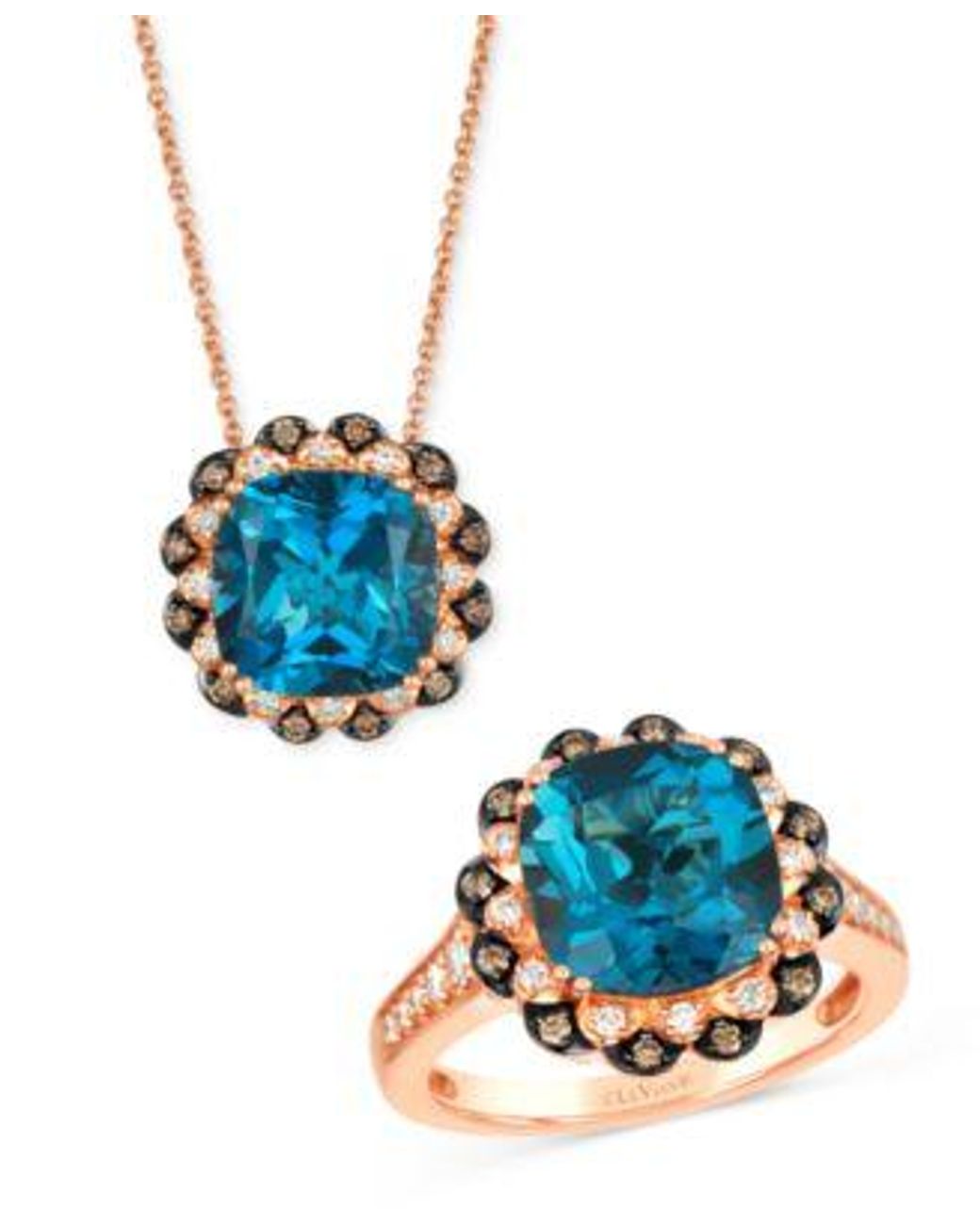 Le Vian Deep Sea Blue Topaz Diamond Double Halo Pendant Ring Collection ...