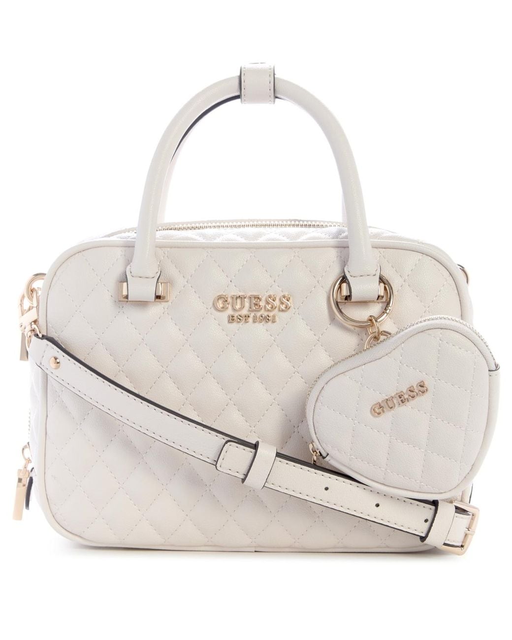 Guess Atabey Small Boxy Satchel Bag in White | Lyst