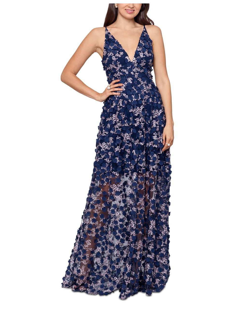 Xscape 3d-floral Embroidered Fit & Flare Gown in Blue | Lyst Xscape 3d-floral Embroidered Fit & Flare Gown in Blue | Lyst