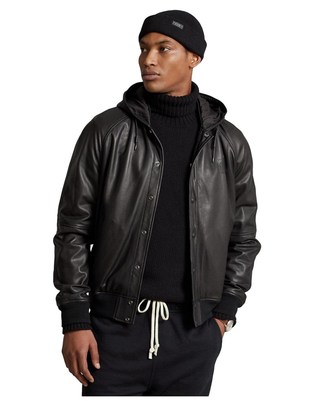 Polo Ralph Lauren Leather Hooded Jacket in Black for Men | Lyst