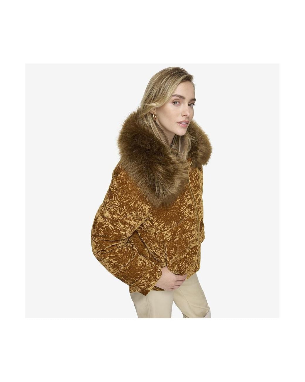 Andrew Marc Black Label Charleroi Crushed Velvet Down Puffer in Brown ...