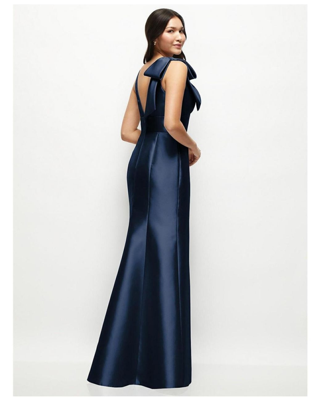 Alfred Sung Deep V-back Satin Trumpet Dress in Blue | Lyst
