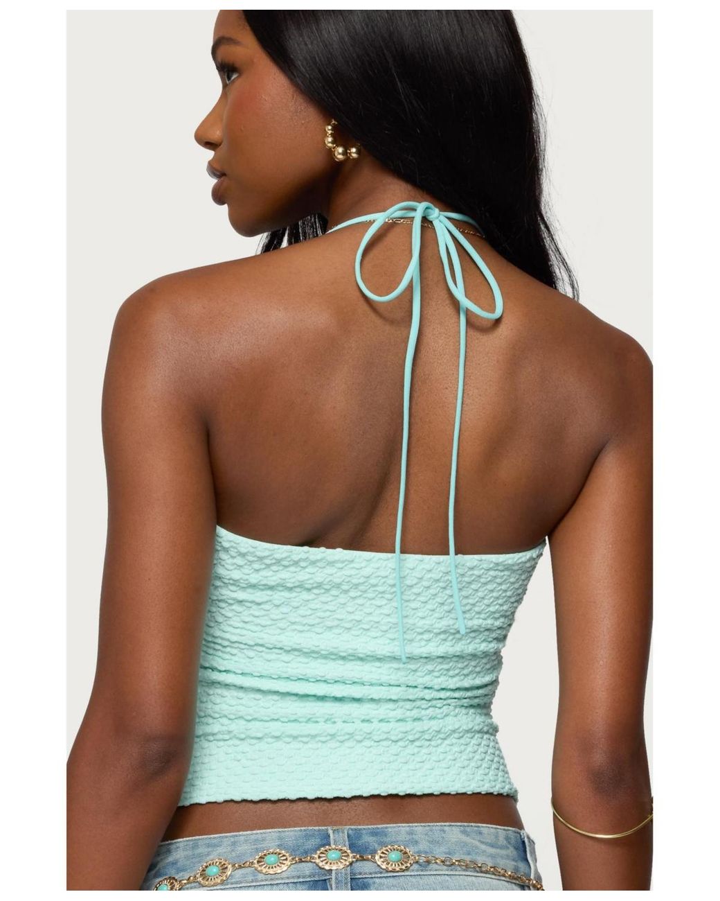 Edikted Zoee Twisted Textured Halter Top in Green | Lyst