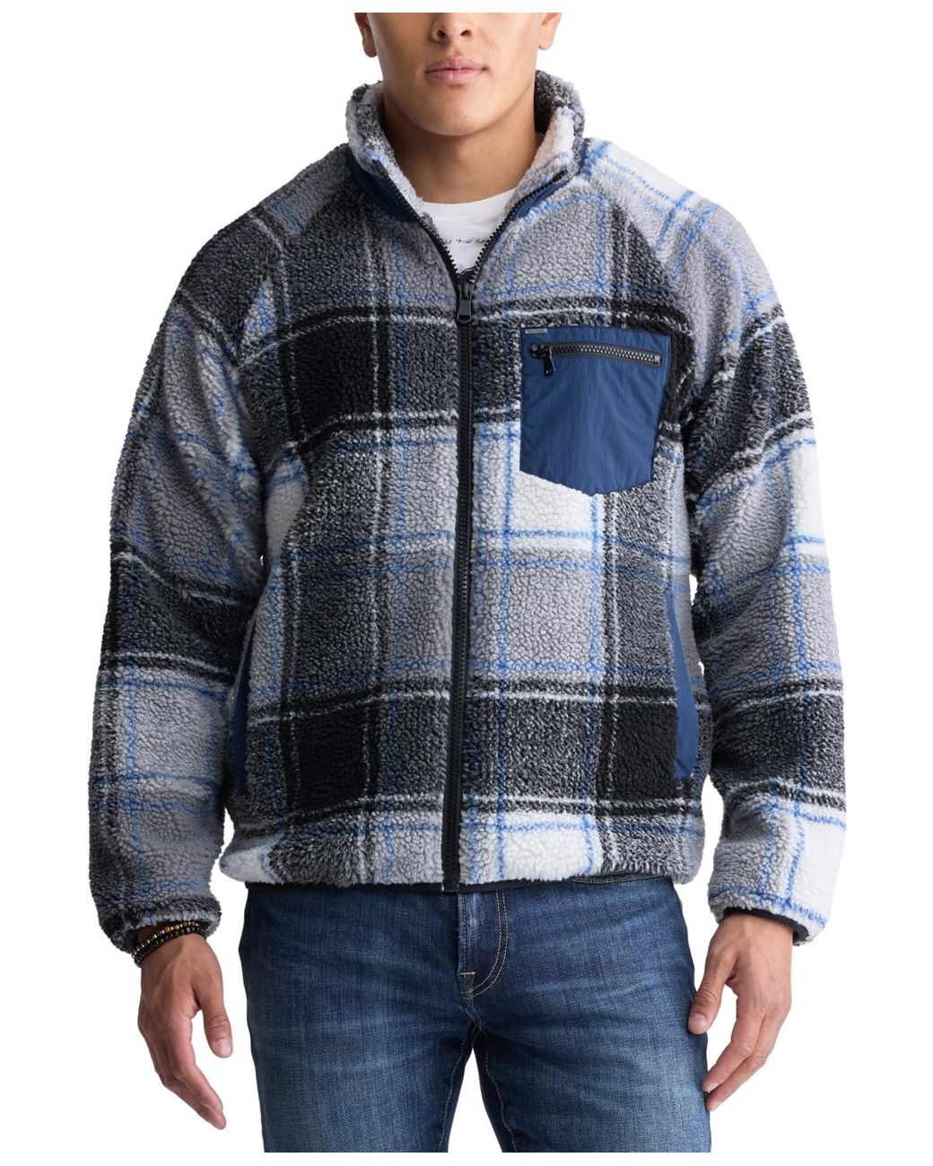 Buffalo David Bitton Jaik Super Fleece Zip Front Plaid Bomber Jacket in ...