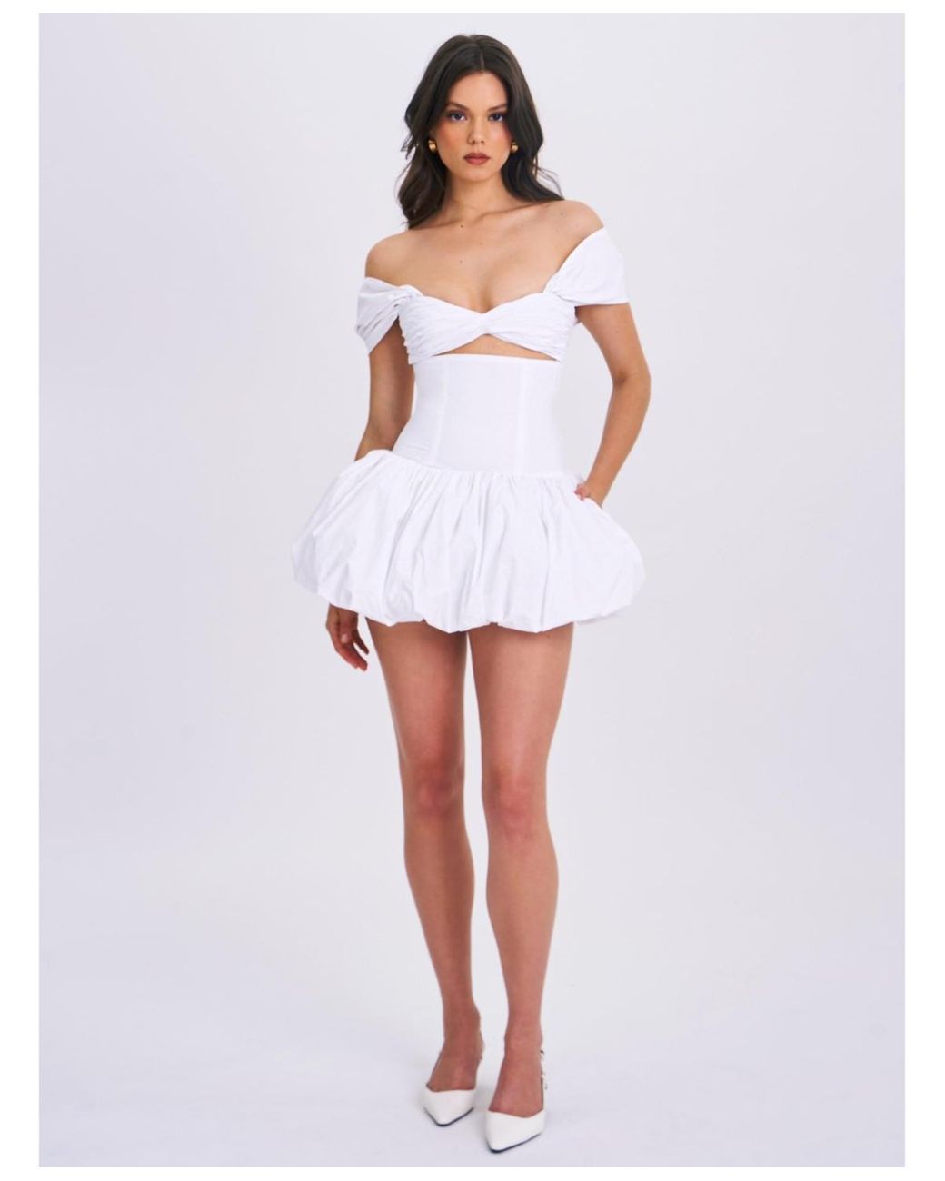 Miss Circle Umika Bubble Hem Mini Dress in White | Lyst