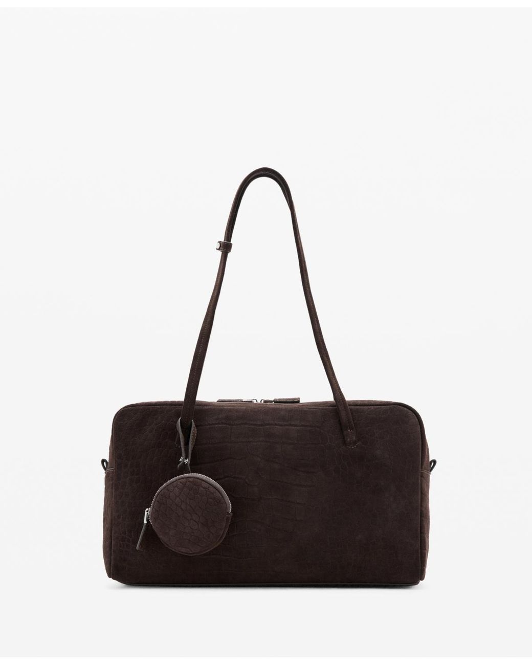 Mango Medium Suede Bowling Bag in Brown | Lyst