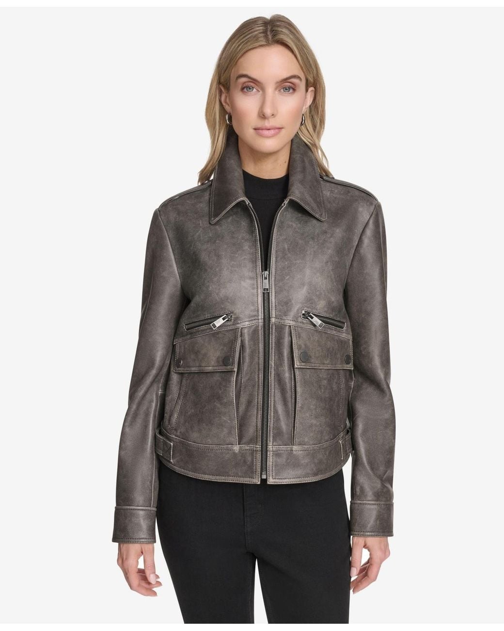 Andrew Marc Addis Aviator Leather Jacket in Gray | Lyst