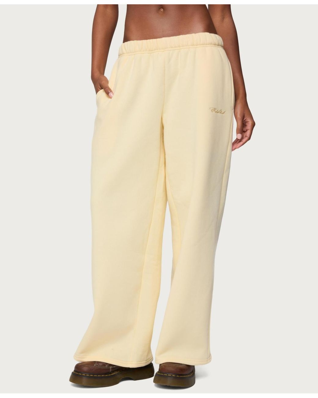 Edikted Basic Girl Wide Leg Sweatpants in Natural | Lyst