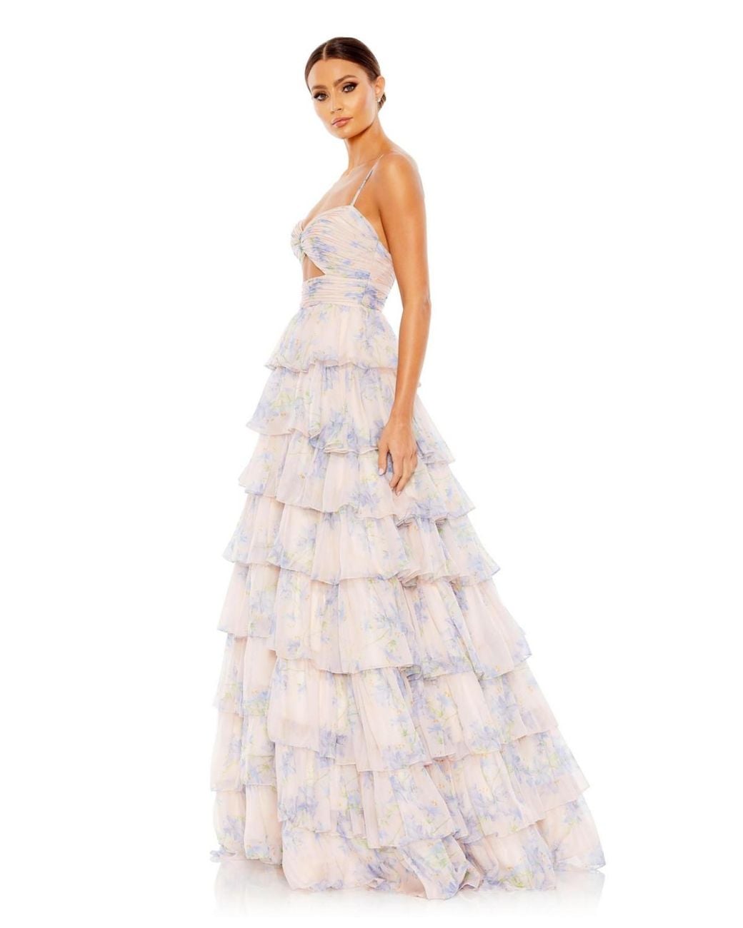Mac Duggal Floral Cut Out Ruffle Tiered Gown in White | Lyst