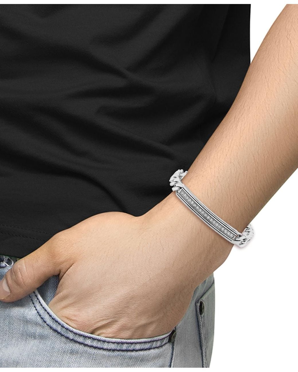 Effy Effy Zircon Horizontal Bar Cuban Chain Link Bracelet (7/8 Ct. T.w ...