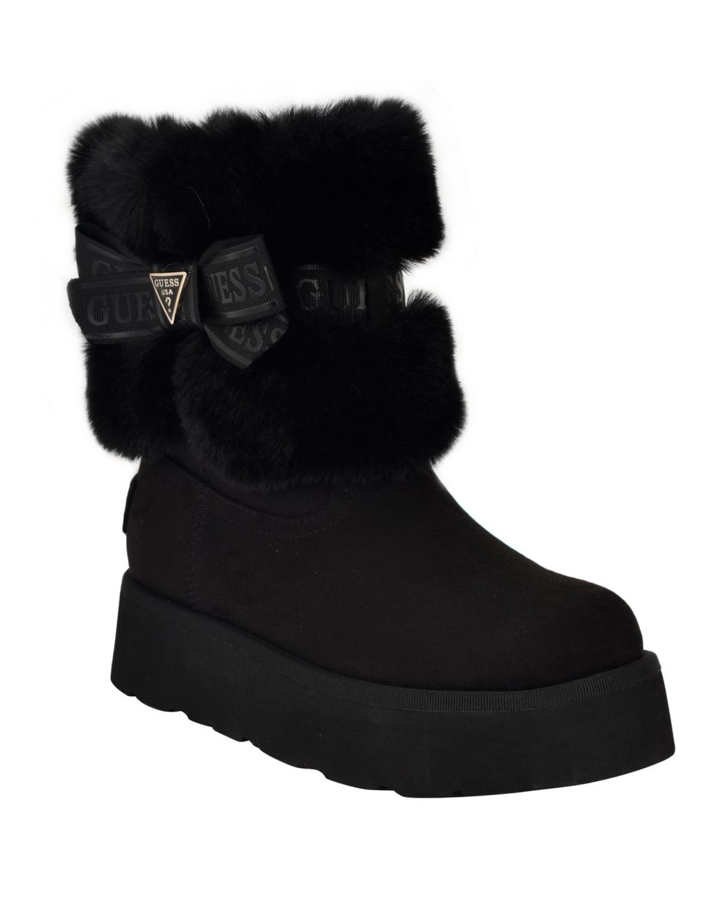 Guess Denla Cold Weather Faux Fur Booties in Black | Lyst