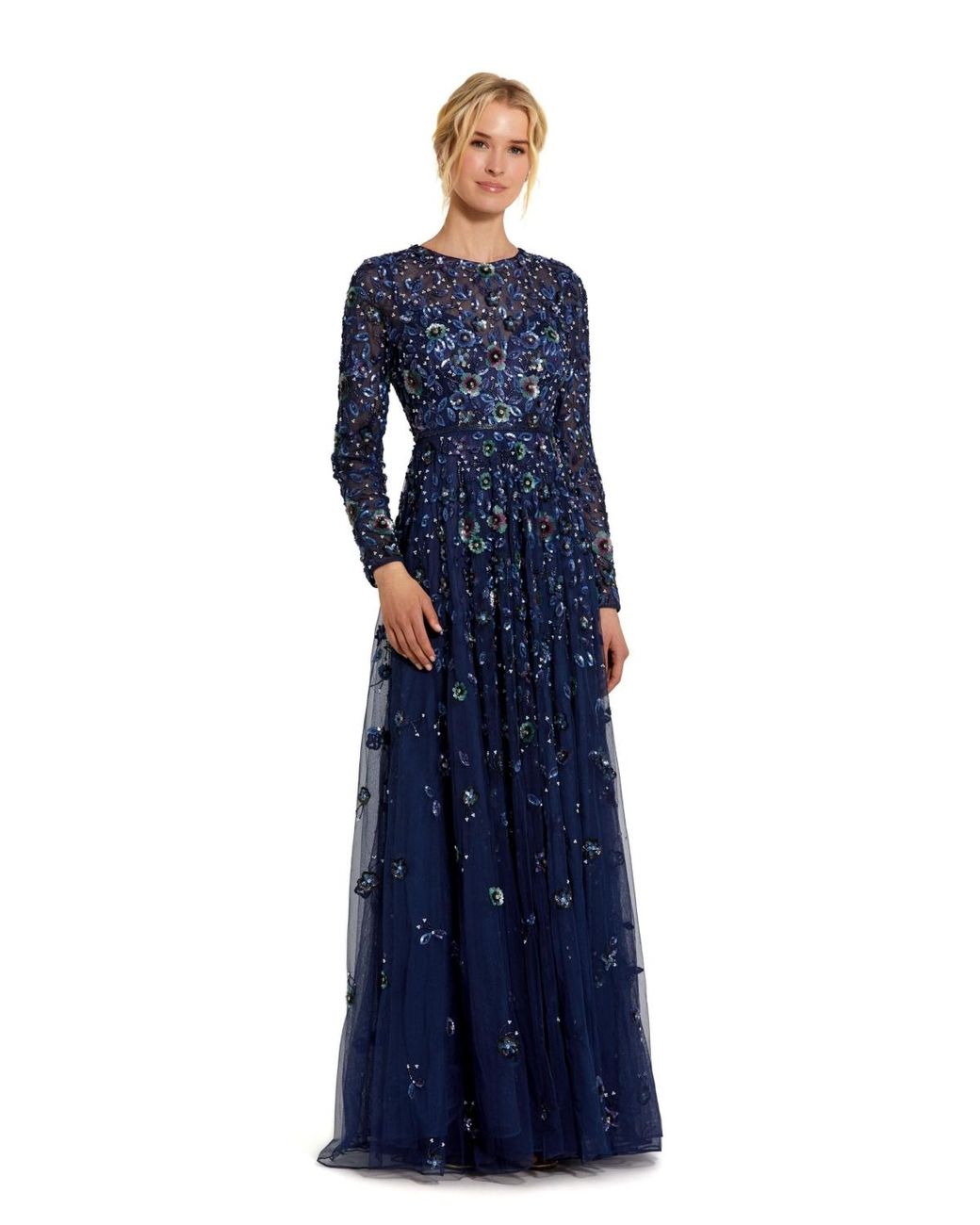Mac Duggal Sequin Mesh High Neck Cap Sleeve A Line Gown in Blue | Lyst