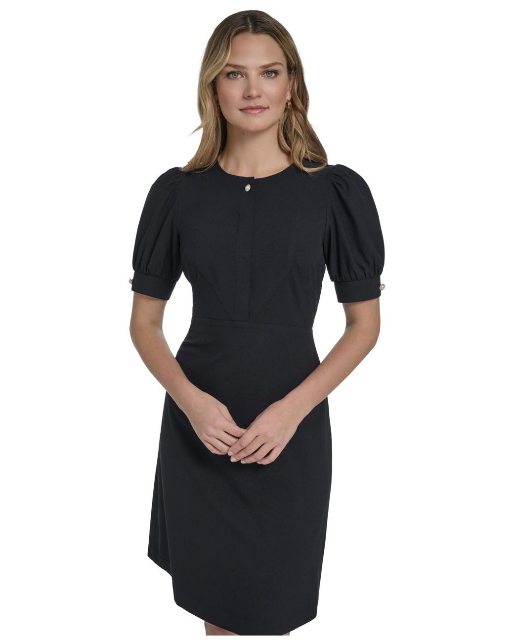 Jessica Howard Puff-sleeve Short Dress in Black | Lyst
