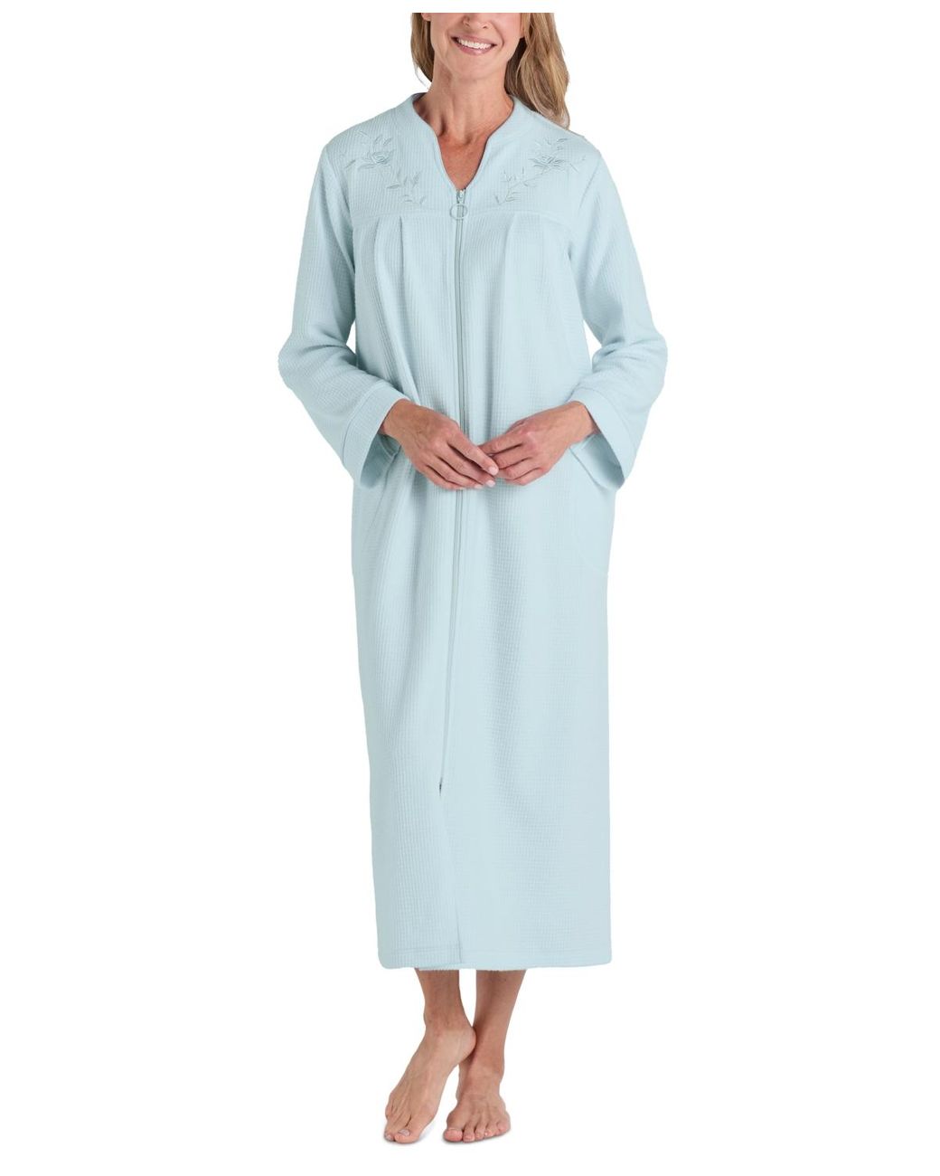 Miss Elaine Plus Size Embroidered Waffle-knit Robe in Blue | Lyst