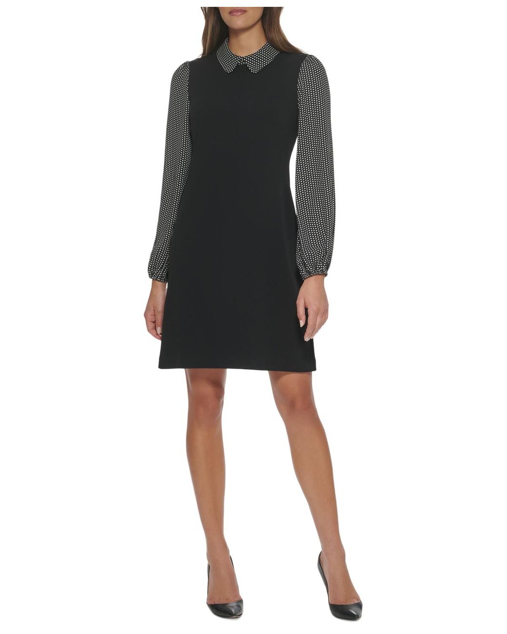 Tommy Hilfiger Polka-dot Layered-look Shift Dress in Black | Lyst