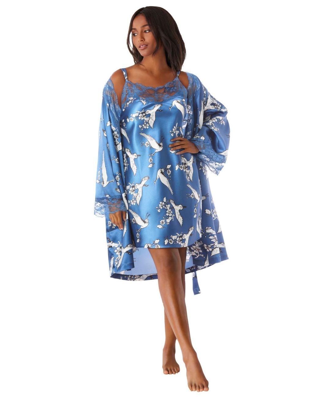 Amoureuse Plus Size The Luxe Satin Short Peignoir Set in Blue | Lyst