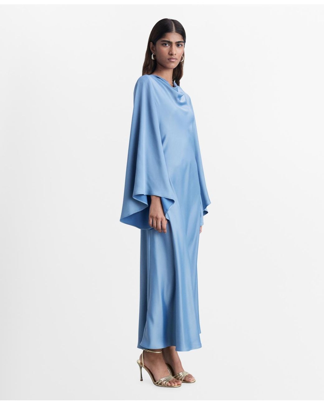 Mango Long Satin Dress in Blue | Lyst