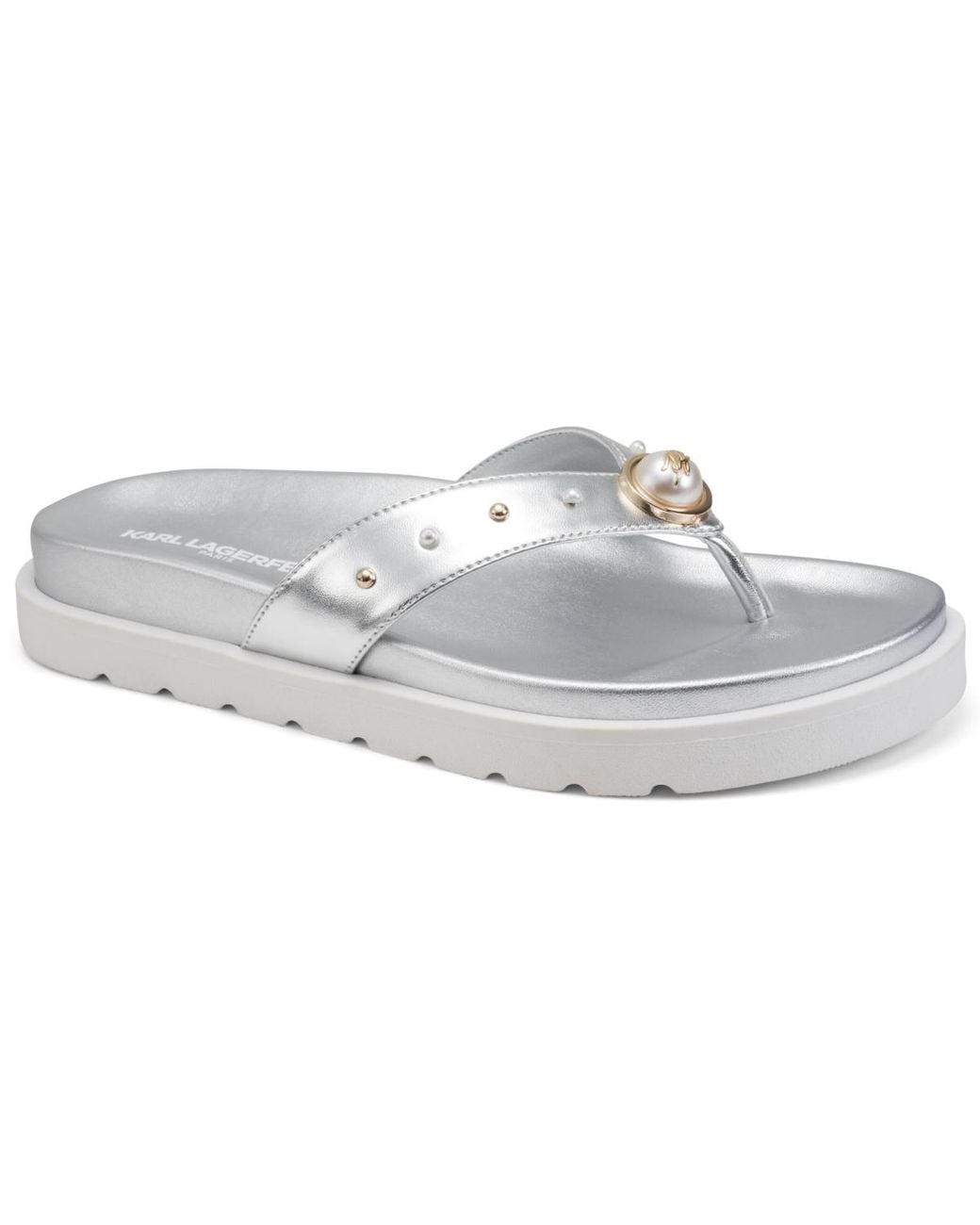 KARL LAGERFELD Hayze Pearl Flip Flop Sandals in White | Lyst